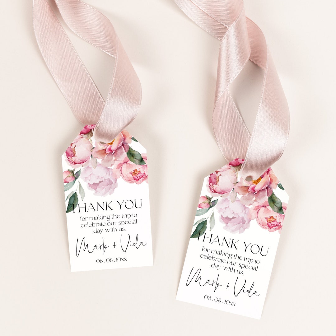 Peony Thank You Tag Template, Printable Blush Pink Flowers Favours Tag ...