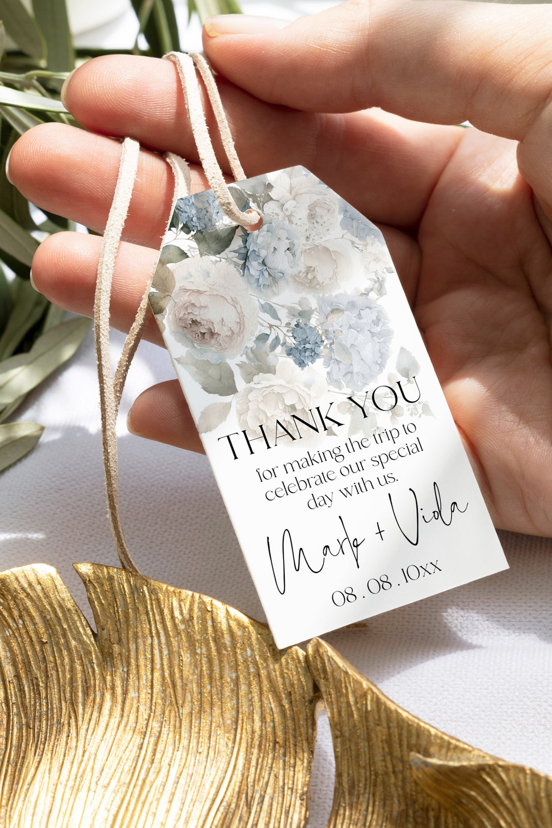 Favors Tag Template, Printable Navy Blue Creamy Flowers Favor Tag ...