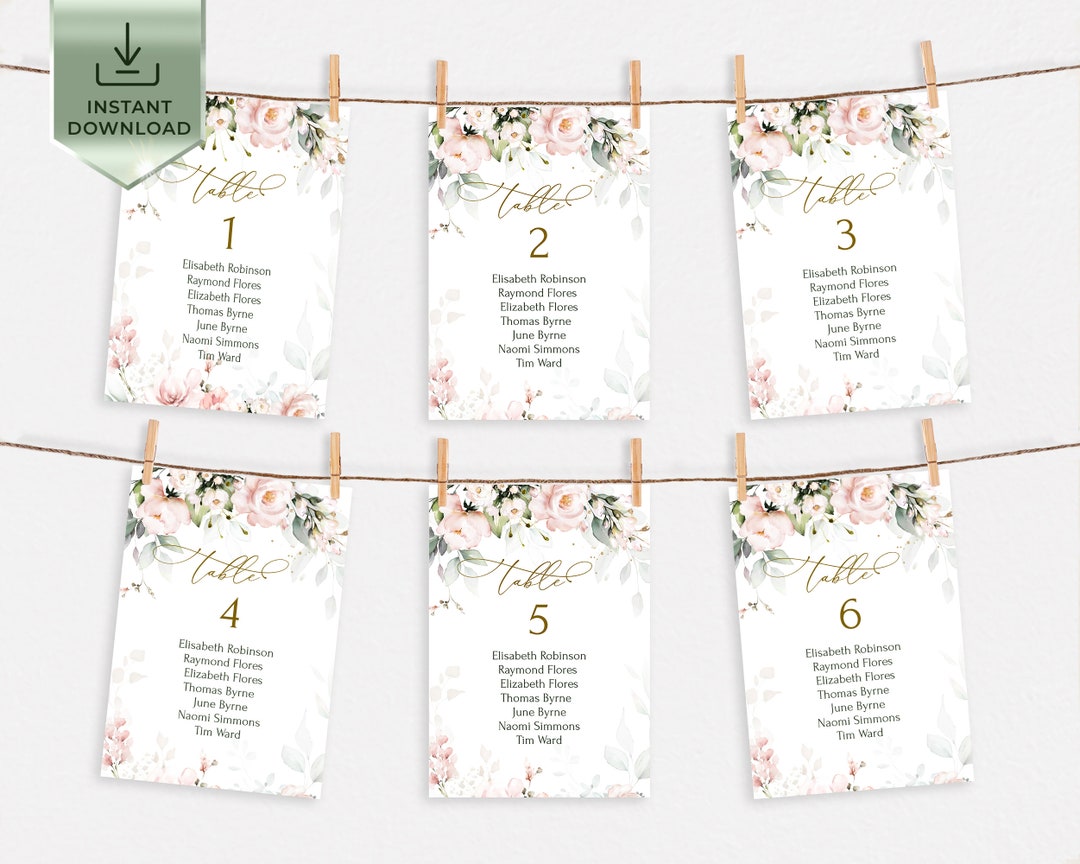 Pink Seating Chart Cards Template Soft Pink Printable Table - Etsy