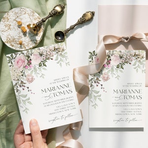 TEA ROSE Wedding Invitation Template | Blush Pink Flowers Printable ...