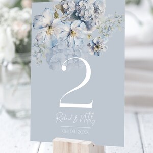 Dusty Blue Bloom Table Numbers Template | Printable Floral Wedding ...