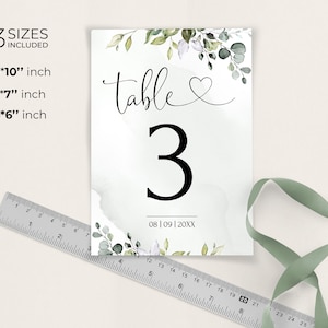 Table Numbers Template, Printable Greenery Wedding Table Number ...