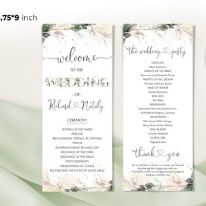 ROYALTY Wedding Program Template, Printable Greenery Gold Fan Wedding ...
