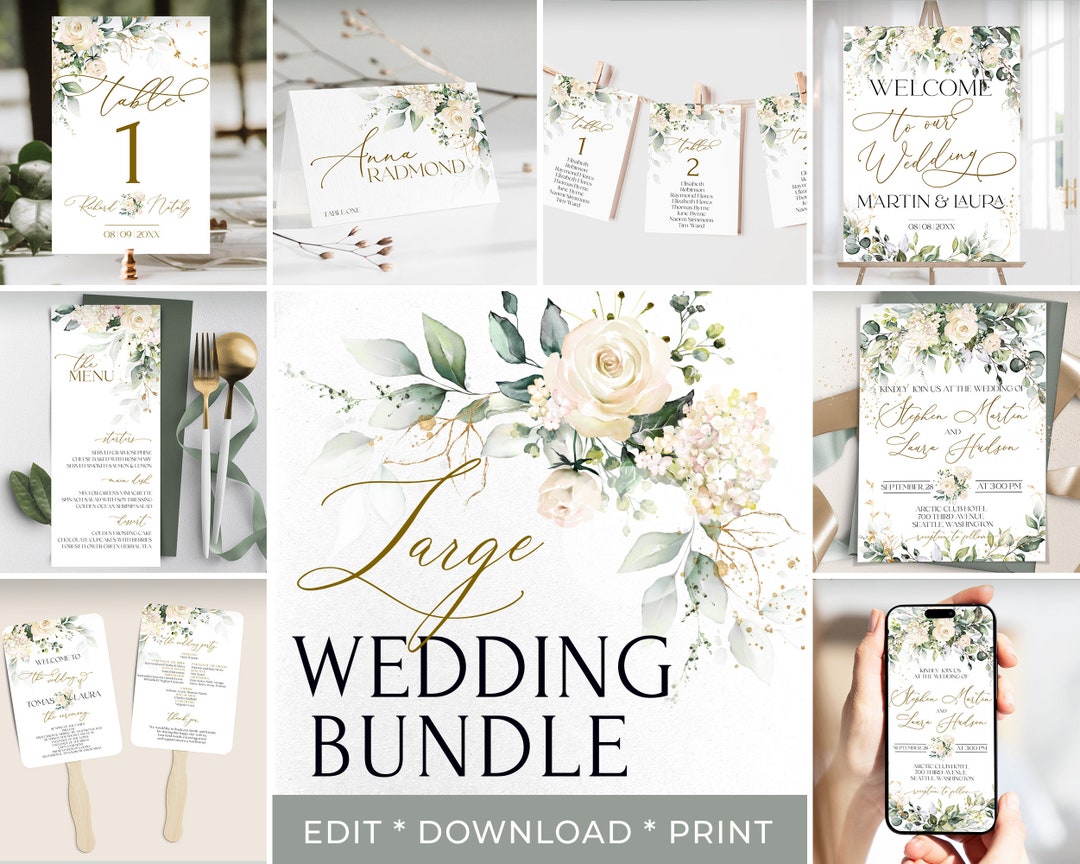 Cream Wedding Invitation MEGA Bundle | Printable Ivory Rose Wedding ...