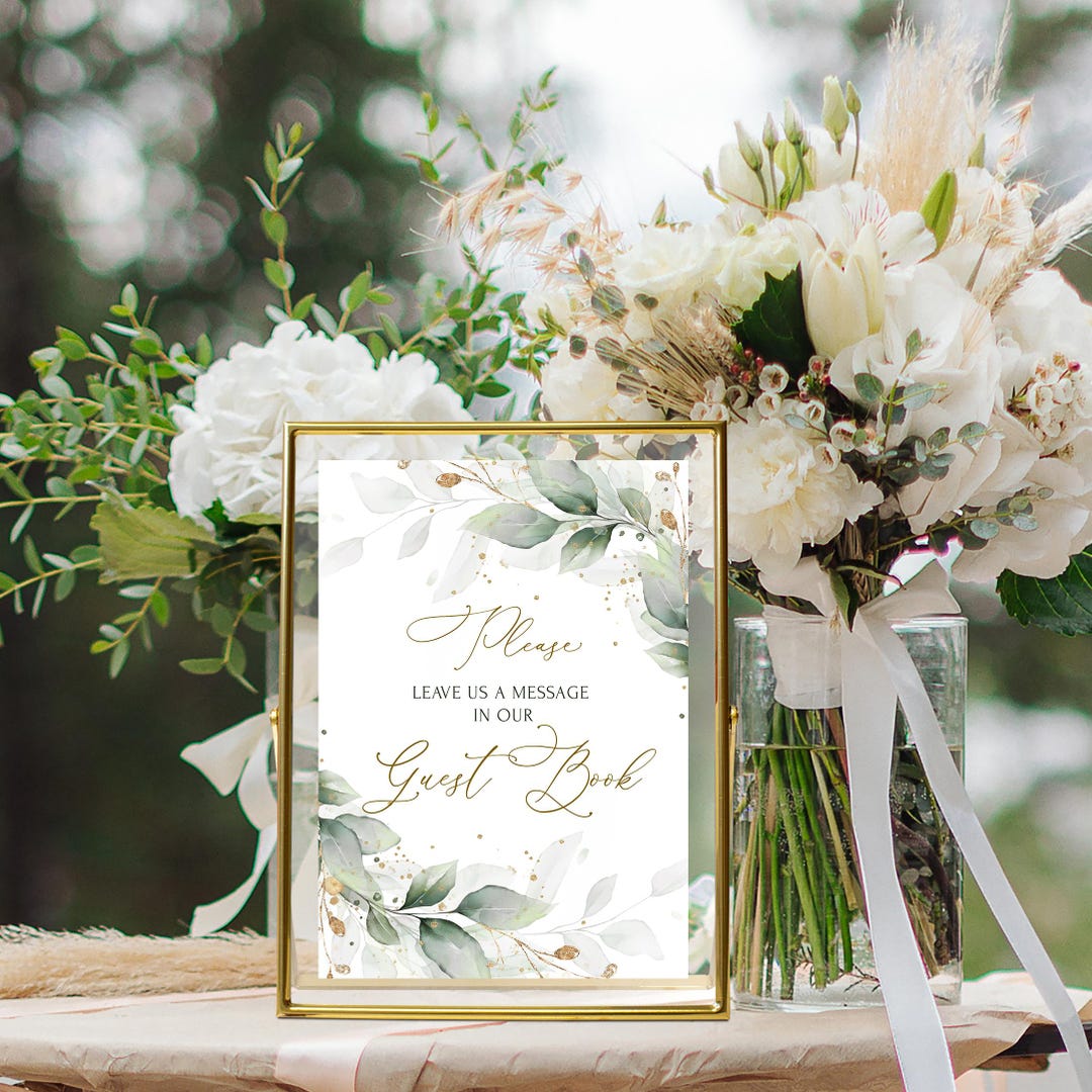 Please Sign Our Guest Book Sing Sage Green Gold Eucalyptus Wedding ...