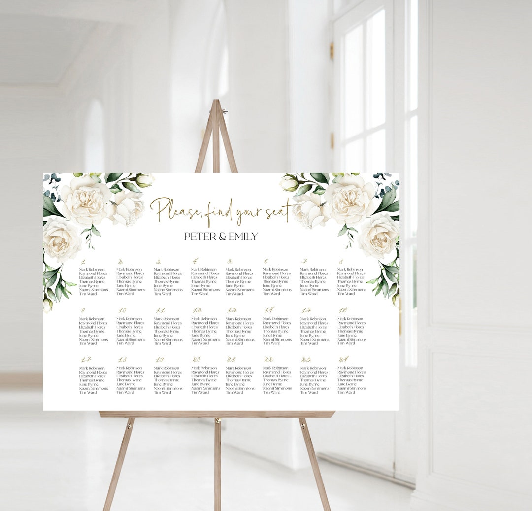 IVORY Seating Chart Template | Printable Cream Floral Welcome Plan ...