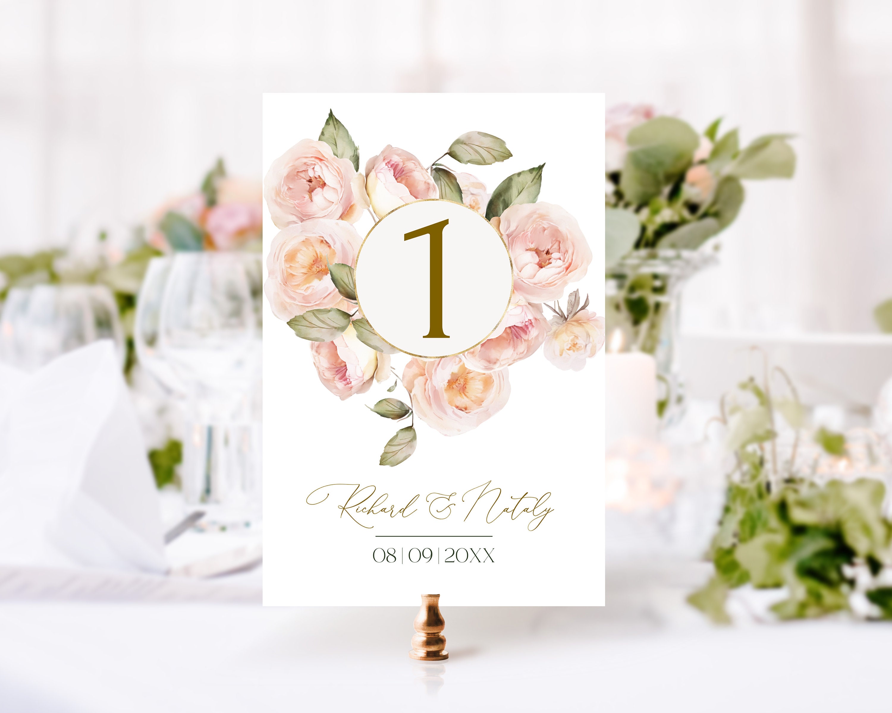 Peach Roses Wedding Table Numbers Template (digital Download) - Etsy