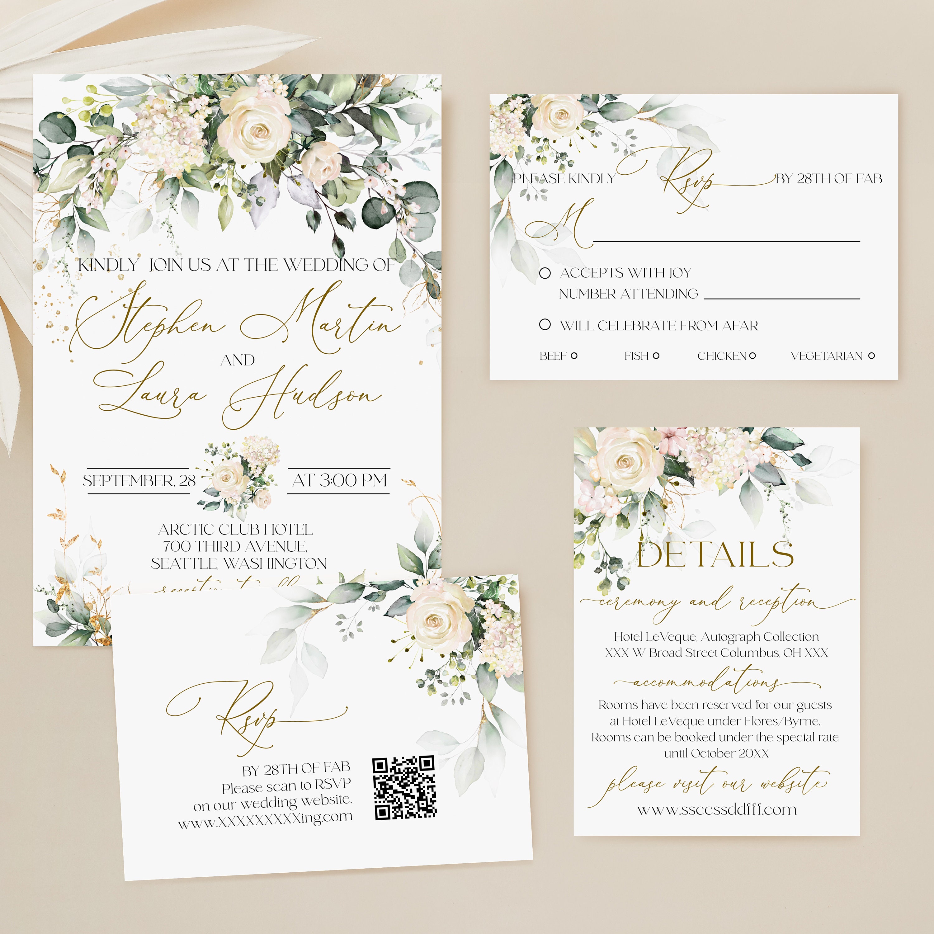 Cream Wedding Invitation MEGA Bundle Printable Ivory Rose Wedding ...