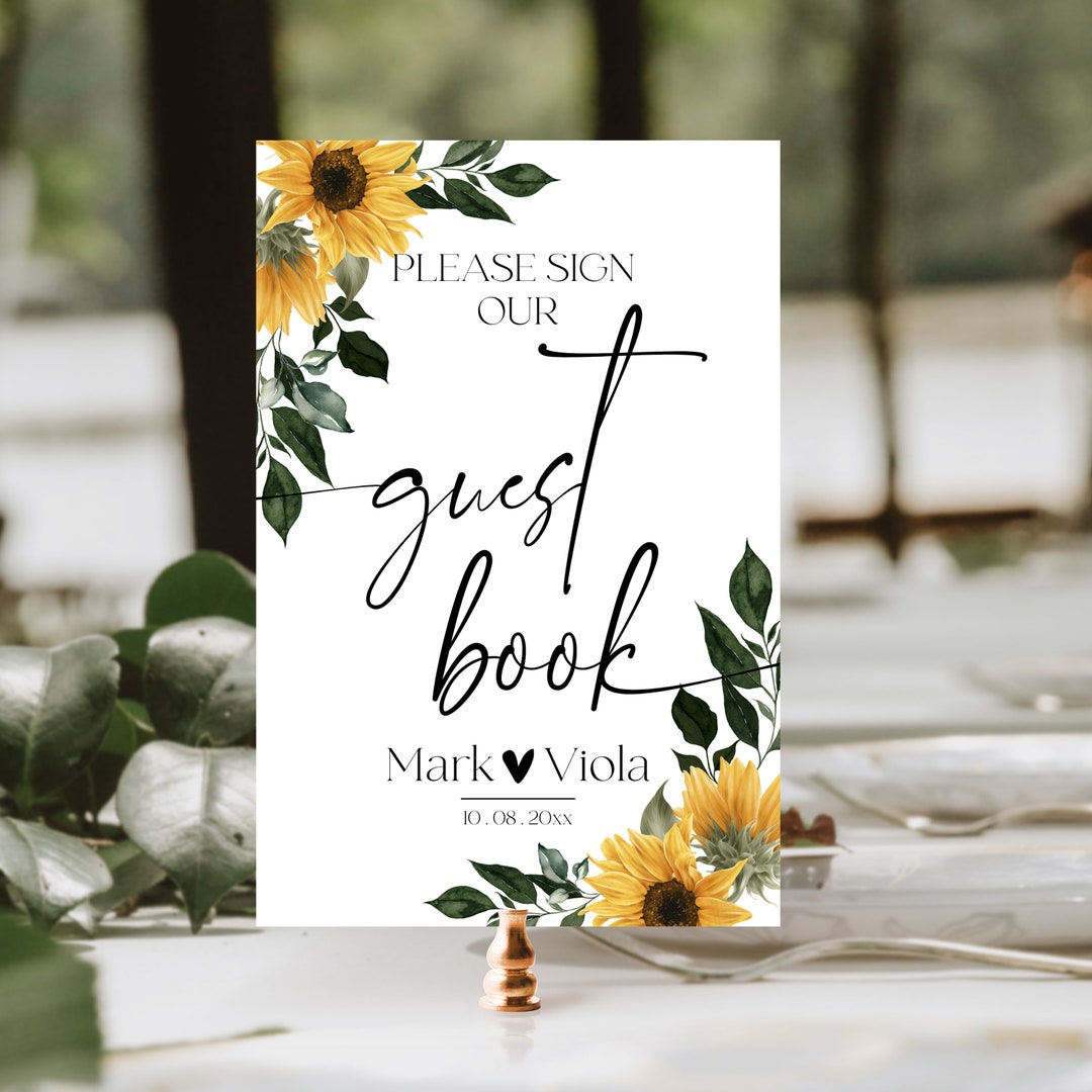 Sunflower Wedding Guest Book Sign Template: Rustic Floral (digital ...