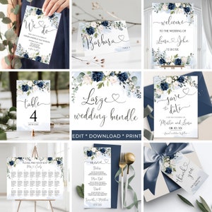 Royal Blue Wedding Invitation MEGA Bundle Template | Editable Printable ...