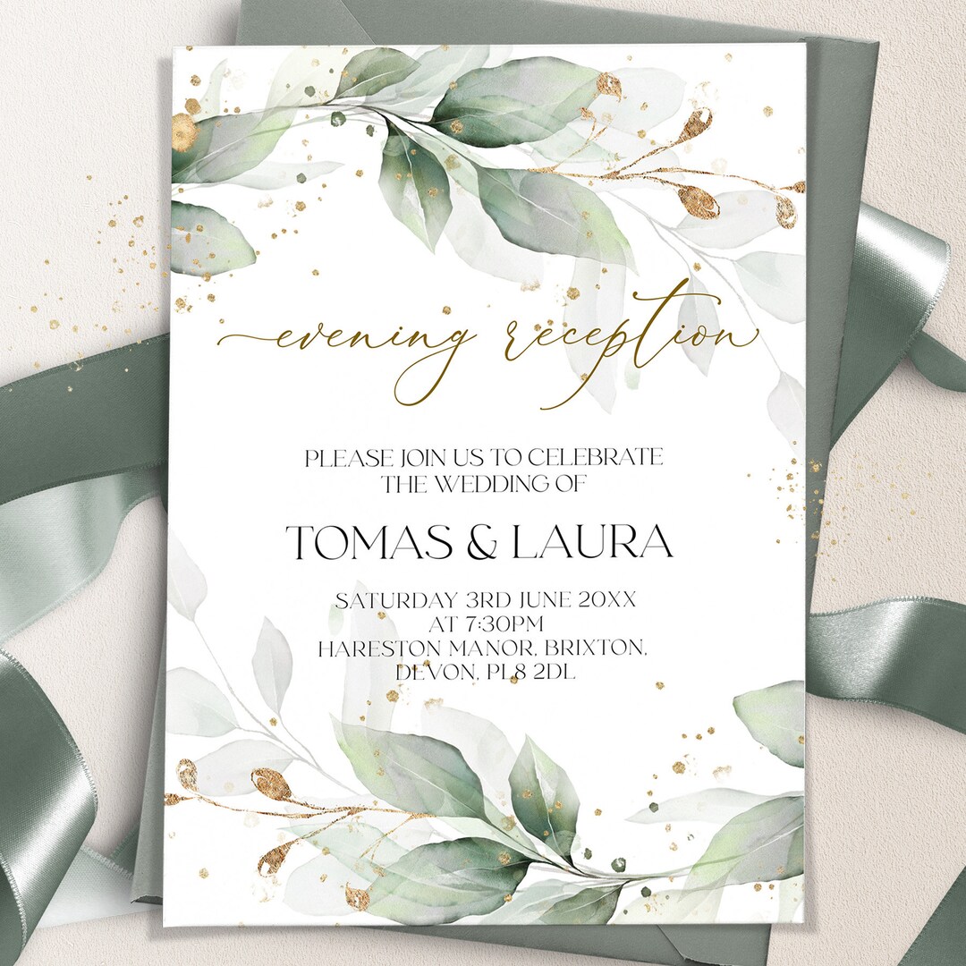 Sage Evening Reception Invitation Template Printable Greenery ...