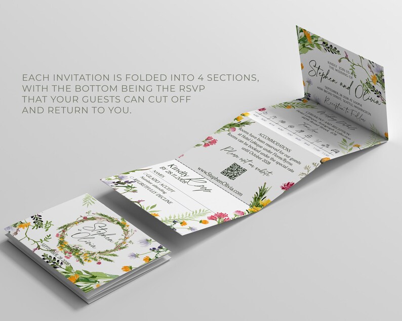 Wildflowers Concertina Wedding Invitation, Rustic Trifold RSVP, Wax ...