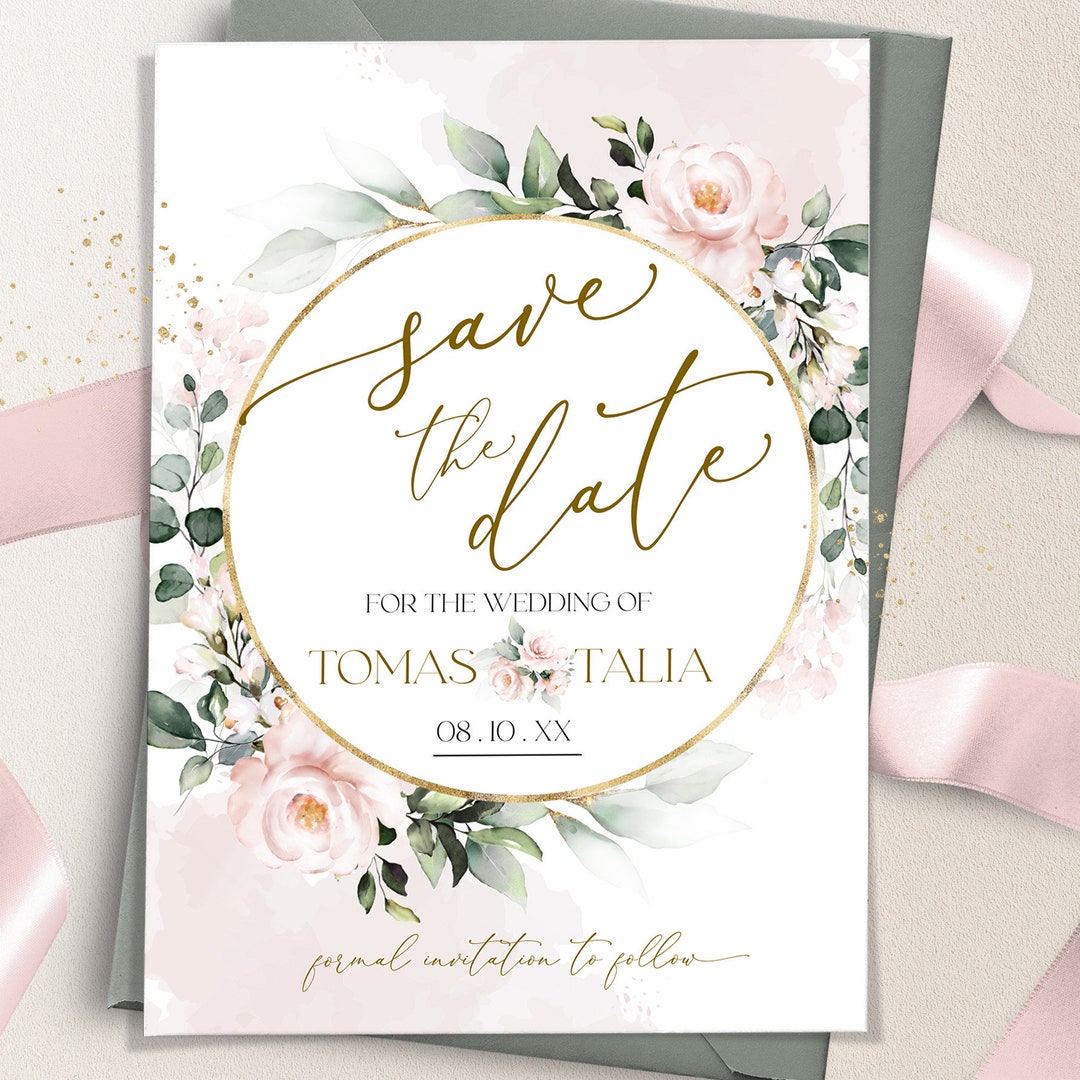 Blush Pink Save the Date Soft Pink Printable Save the Date Pink Flowers ...