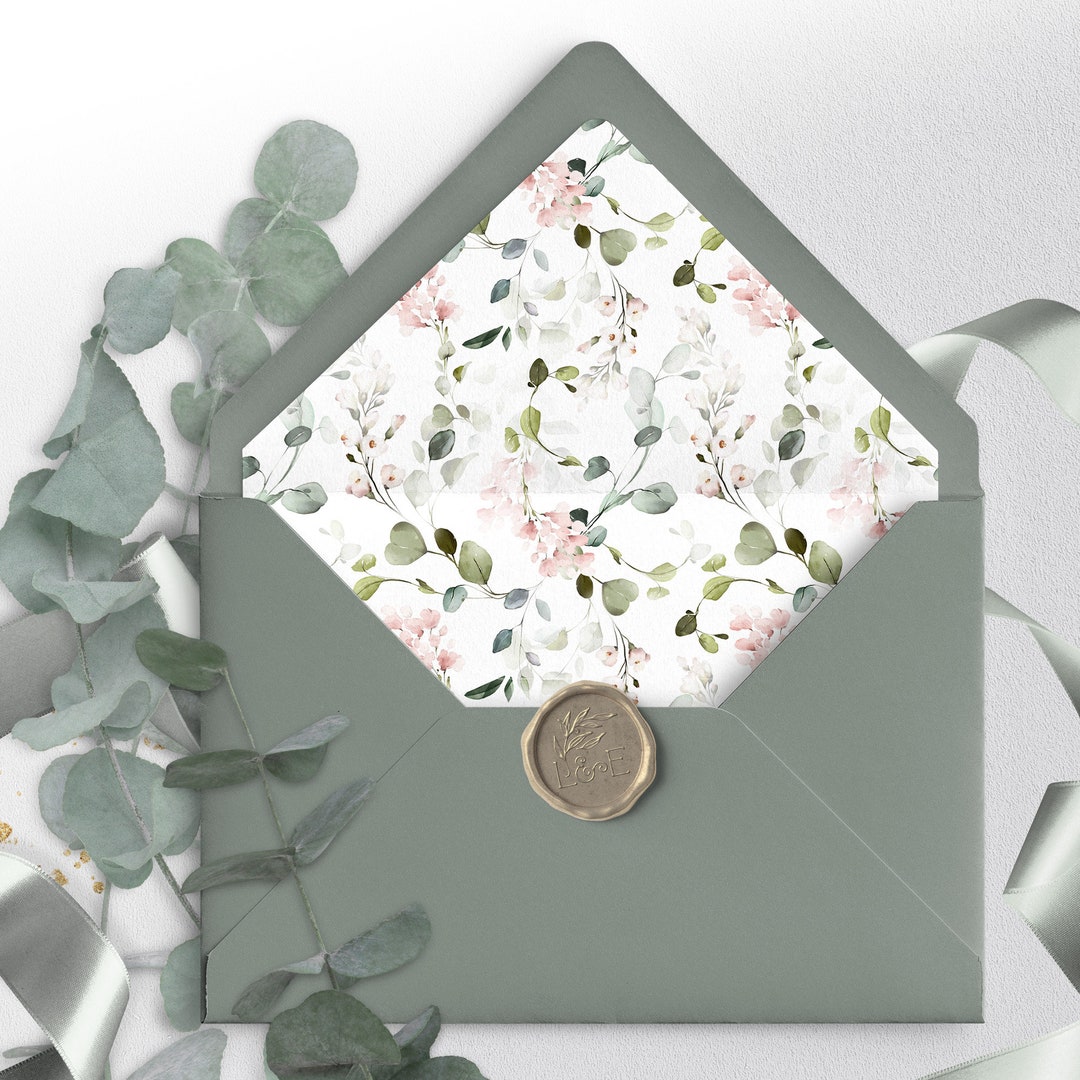BLUSH PINK Envelope Liner Template | Printable Soft Pink Flowers Liner ...