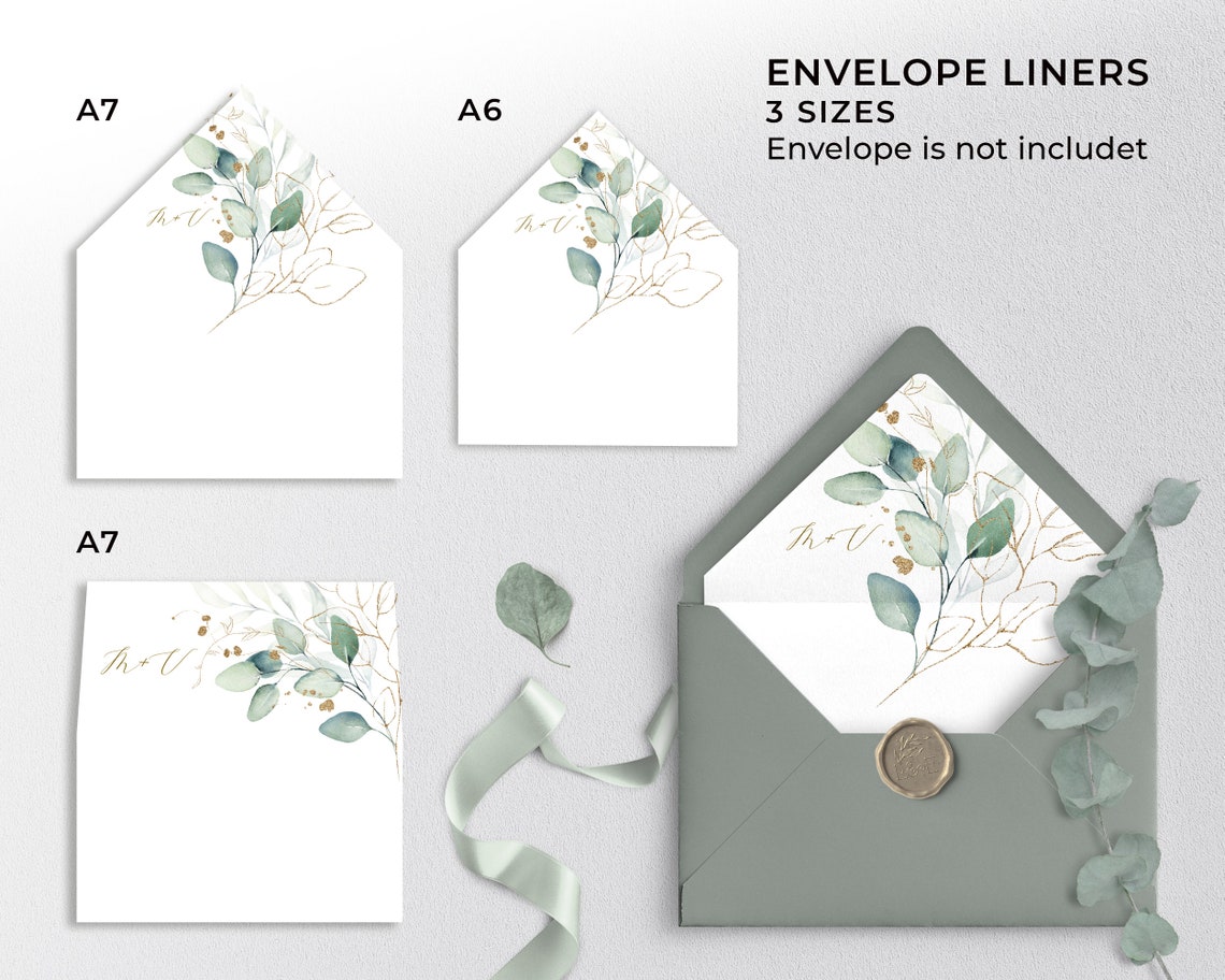 Sage Green Envelope Liner Template Greenery Eucalyptus Printable ...