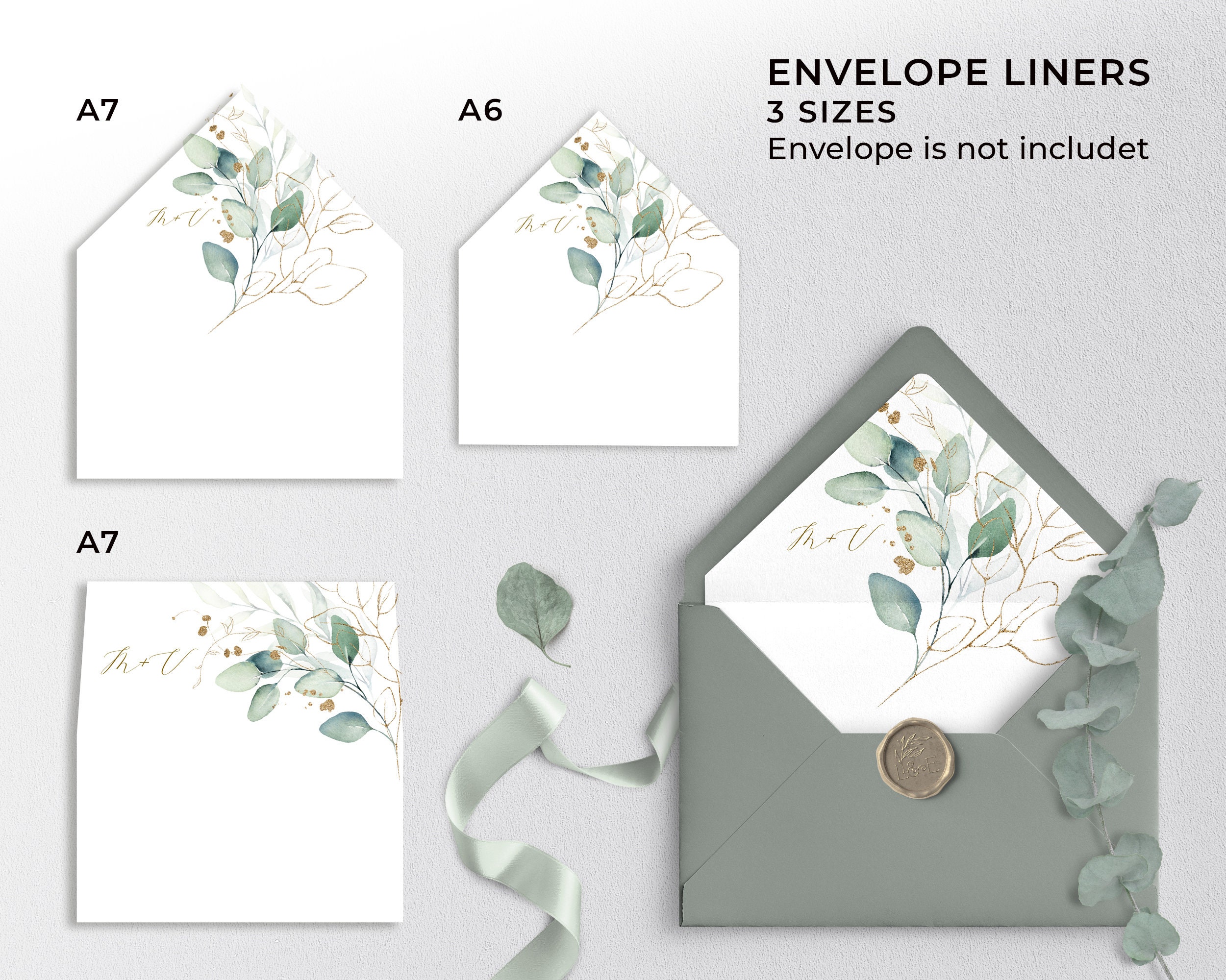 Sage Green Envelope Liner Template Greenery Eucalyptus Printable ...