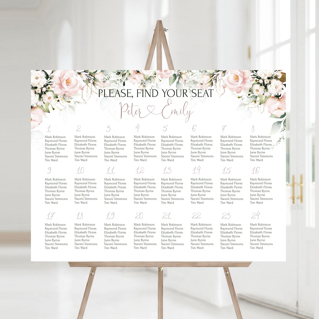 Pink Wedding Seating Chart, Blush Pink Seating Plan | Blush Pink ...
