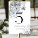 Blue Floral Wedding Table Numbers Template (printable) - Etsy