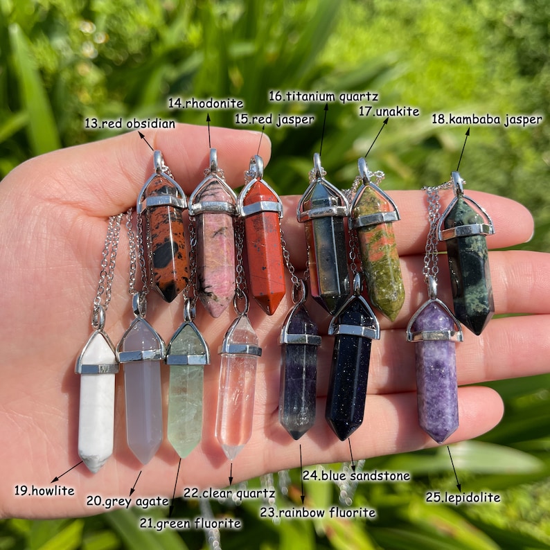 Gemstone Point Necklace Crystal Point Pendant Necklace - Etsy