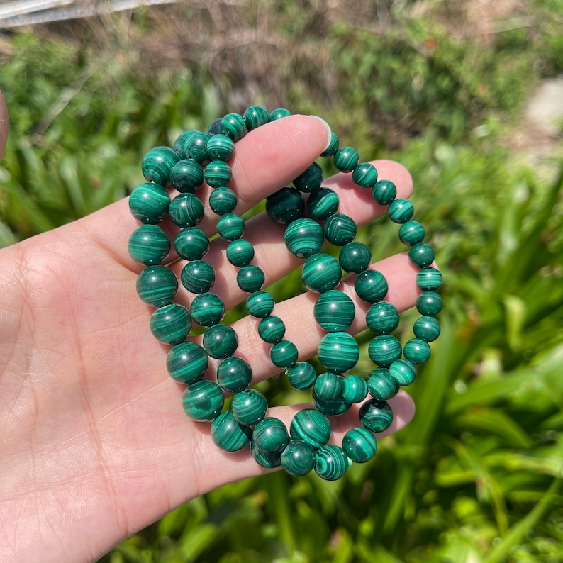 Genuine Malachite Bracelet Stretchy Crystal Bracelet - Etsy