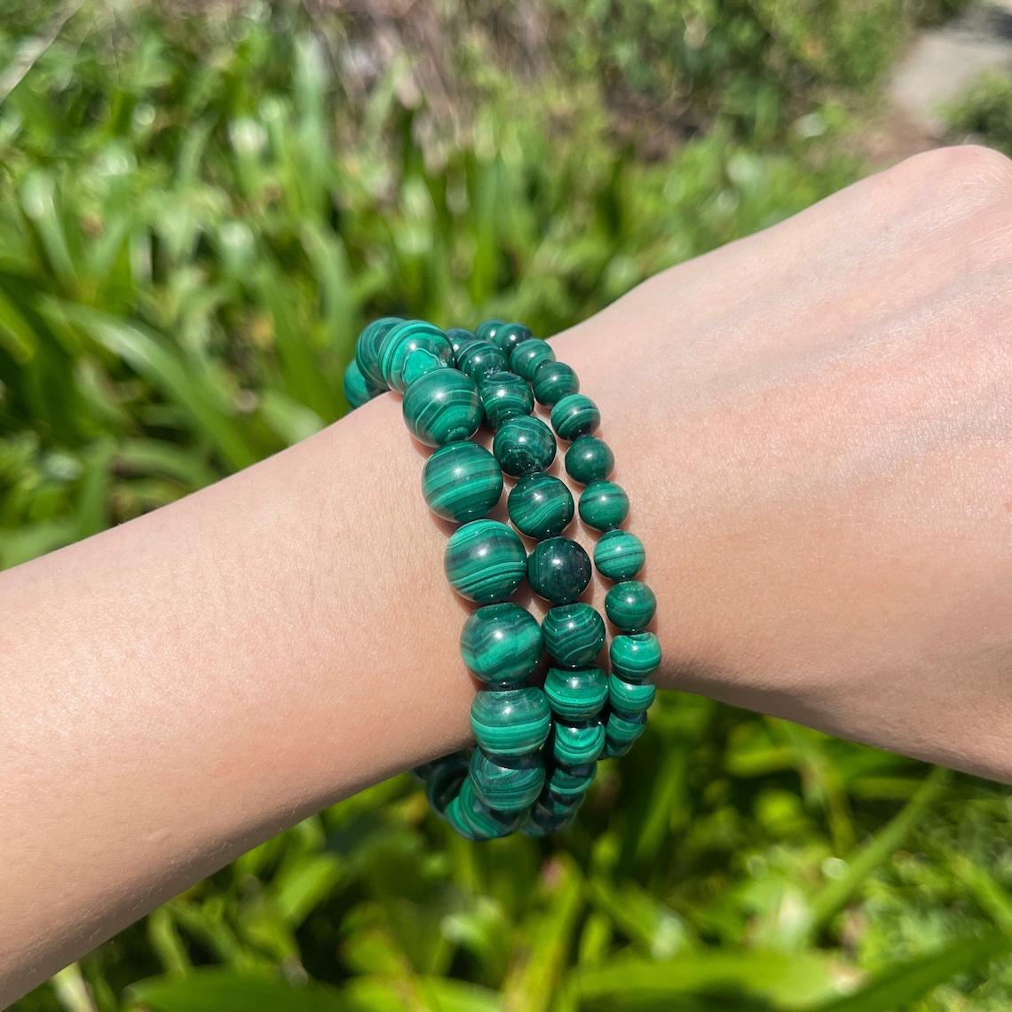 Genuine Malachite Bracelet Stretchy Crystal Bracelet - Etsy