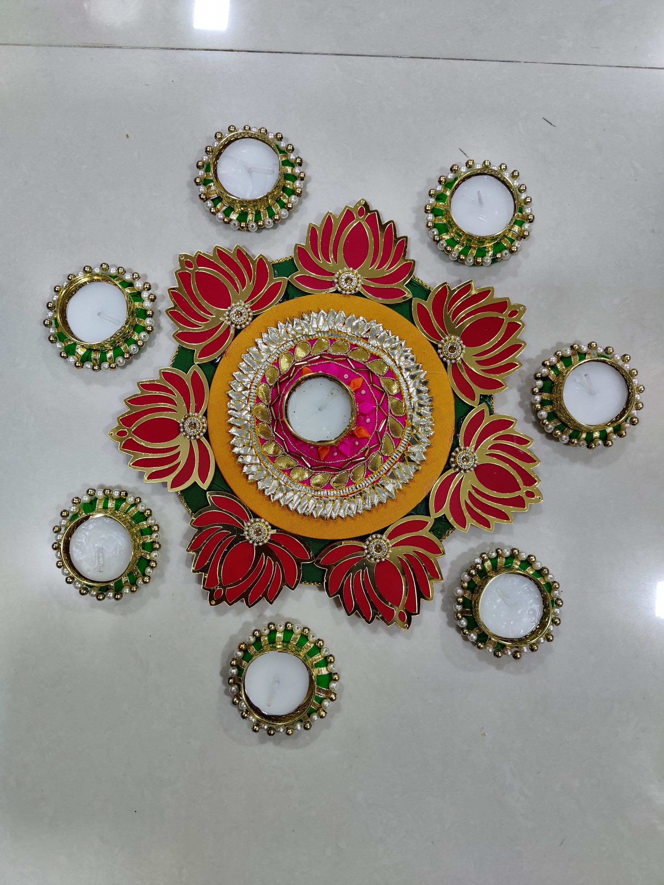 Handmade Gota Patti Tealight Holder Rangoli, LED Light, Coffe Table ...