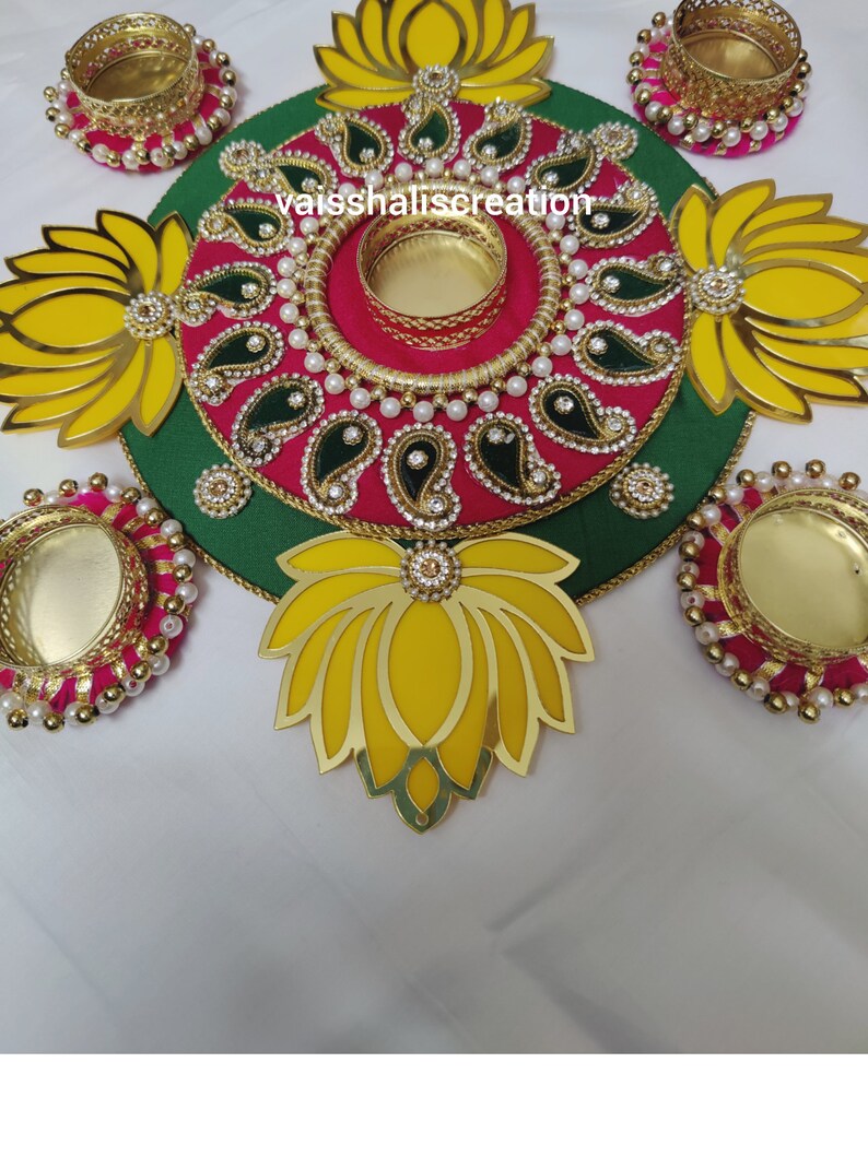 Handmade Gota Patti Tealight Holder Rangoli, LED Light, Coffe Table ...