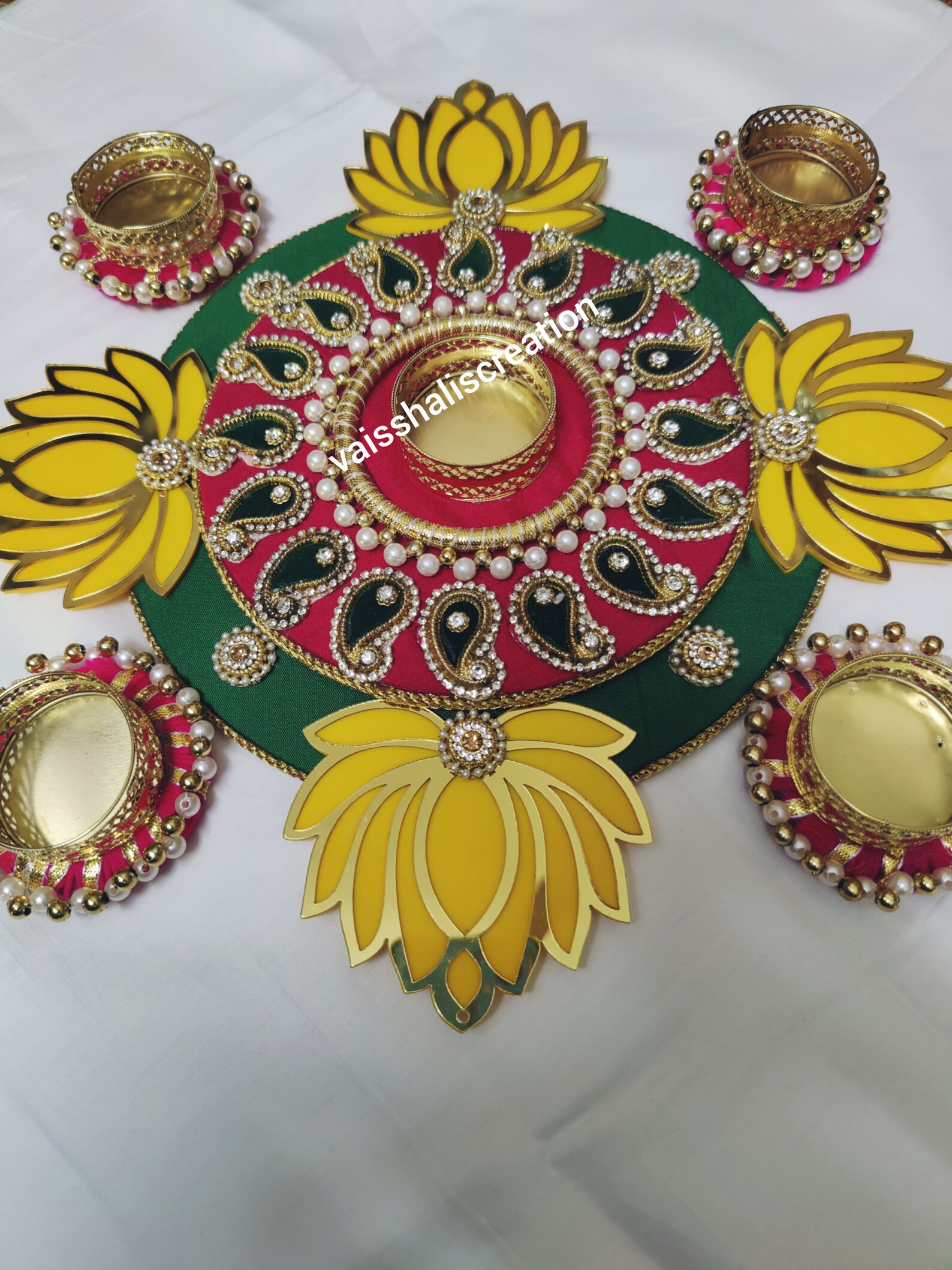 Handmade Gota Patti Tealight Holder Rangoli, LED Light, Coffe Table ...