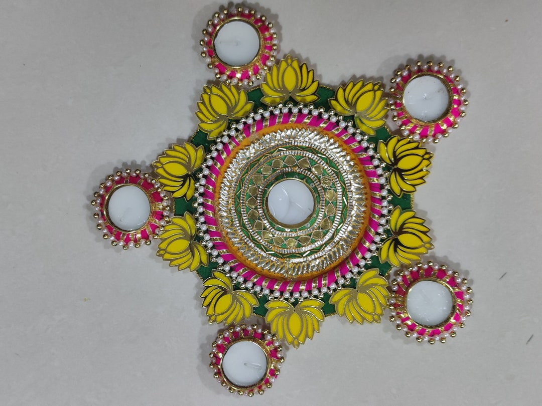 Handmade Gota Patti Tealight Holder Rangoli, LED Light, Coffe Table ...