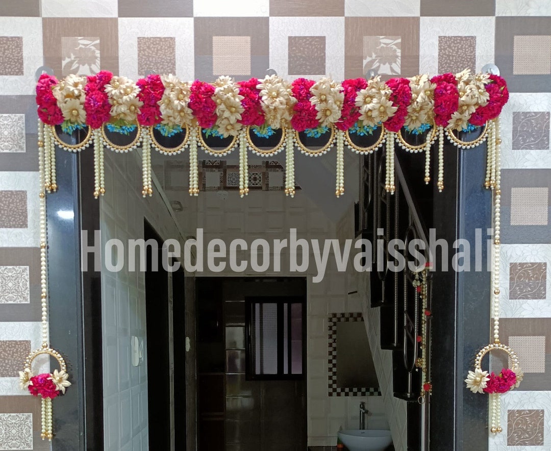 Traditional Indian Handmade Toran Made From Pink and Golden Flowers ...