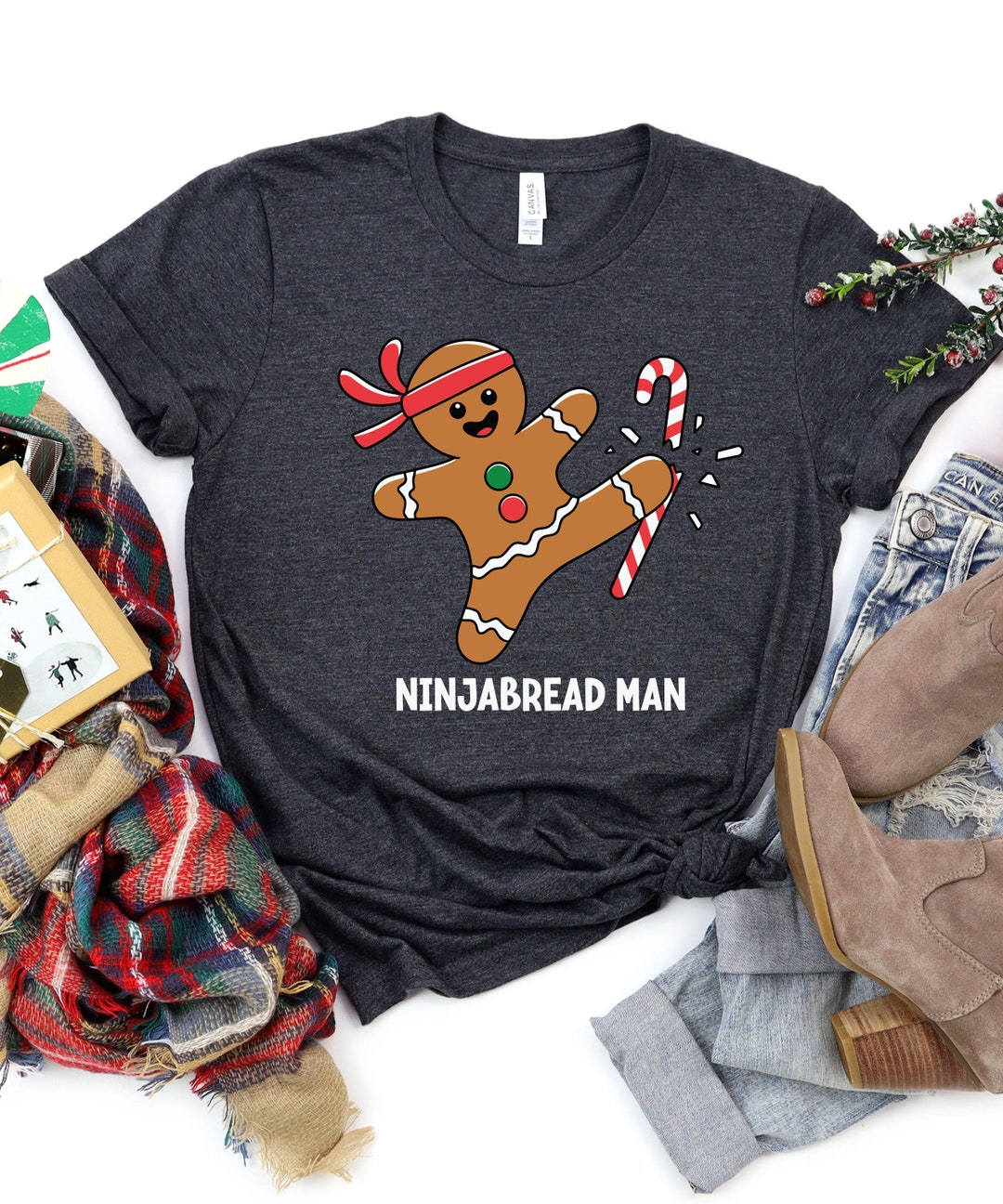 Funny Gingerbread Man Ninjabread Christmas Tee, Holiday Tshirt, Xmas ...
