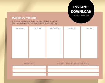 Printable Minimal Weekly TO DO Lists in A4 2 Files in Sand & Black and ...
