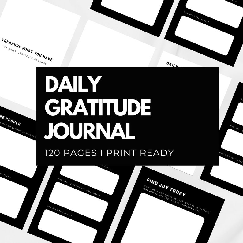Printable Gratitude Journal Bundle in Black and White Treasure What You ...