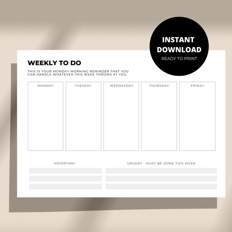 Printable Minimal Weekly TO DO Lists in A4 2 Files in Sand & Black and ...