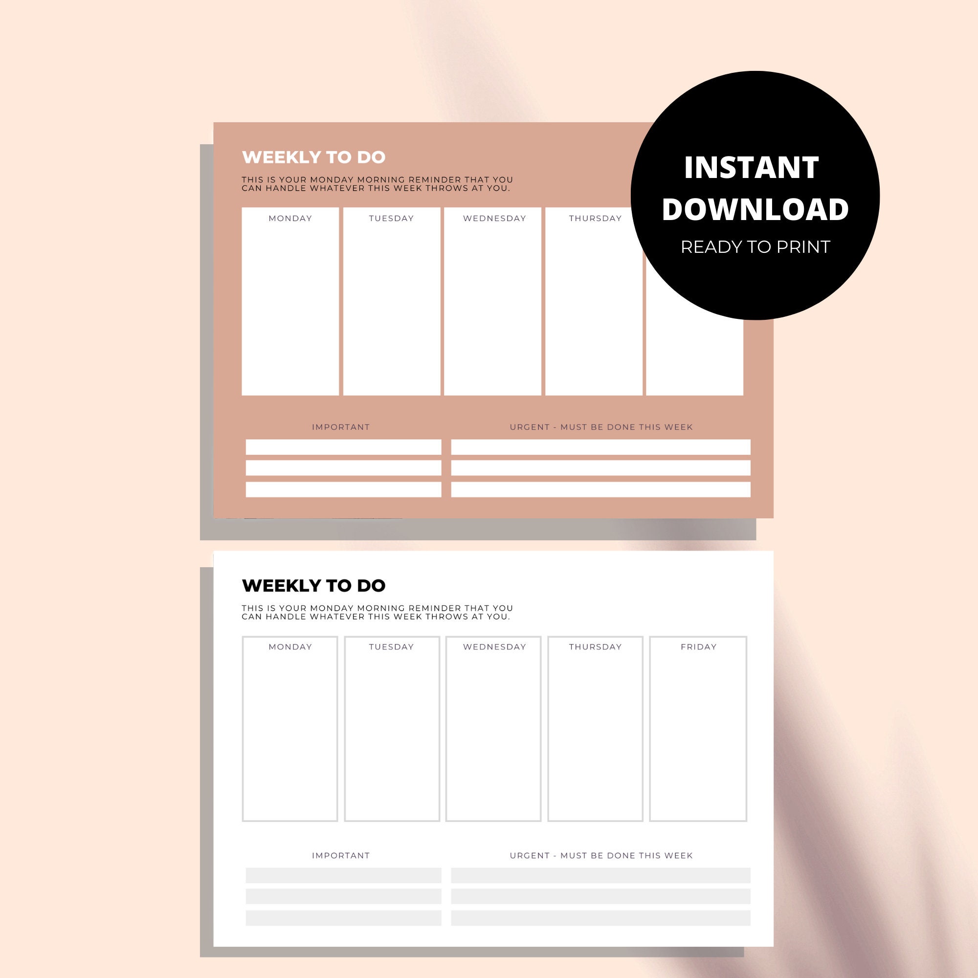 Printable Minimal Weekly to Do Lists in A4 2 Files Peach & Black and ...