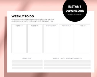 Printable Minimal Weekly TO DO Lists in A4 2 Files in Sand & Black and ...