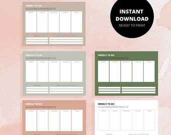 Printable Minimal Weekly TO DO Lists in A4 2 Files in Sand & Black and ...