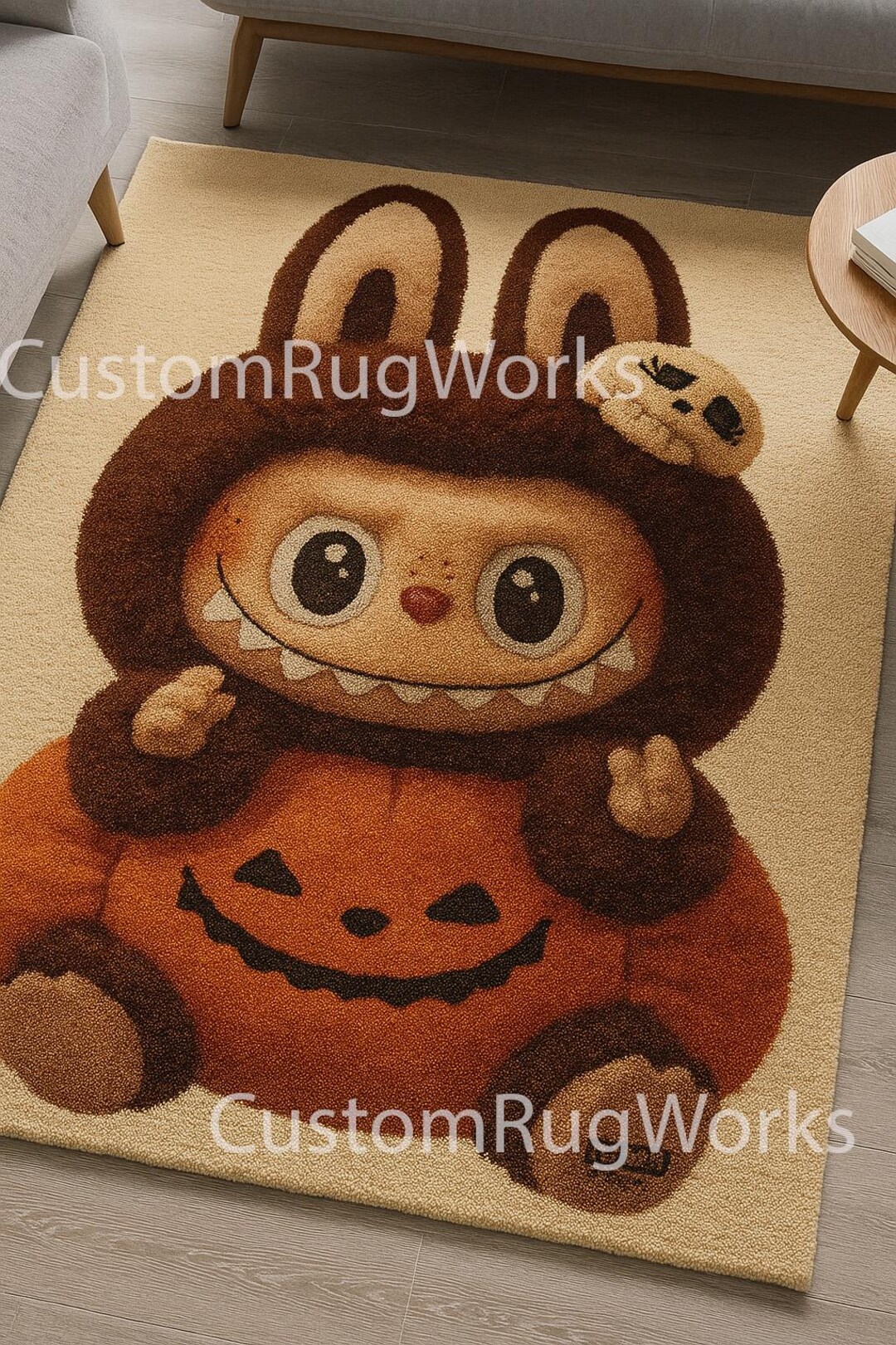 Labubu Doll Design Handmade Hand Tufted Rug | Custom Cartoon Character ...