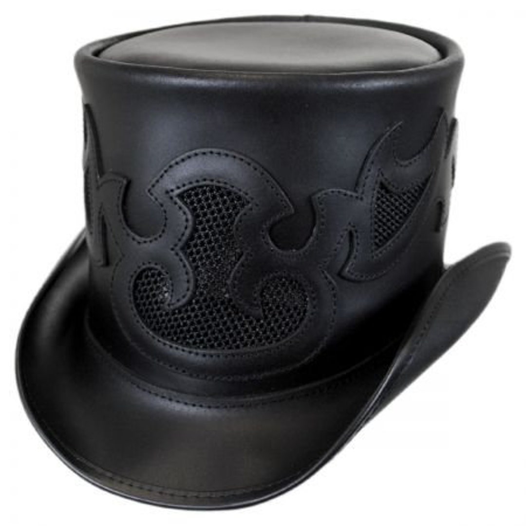 Top Hat Black Leather Crown Mesh Style Topper Top Hat Ladies Hat ...