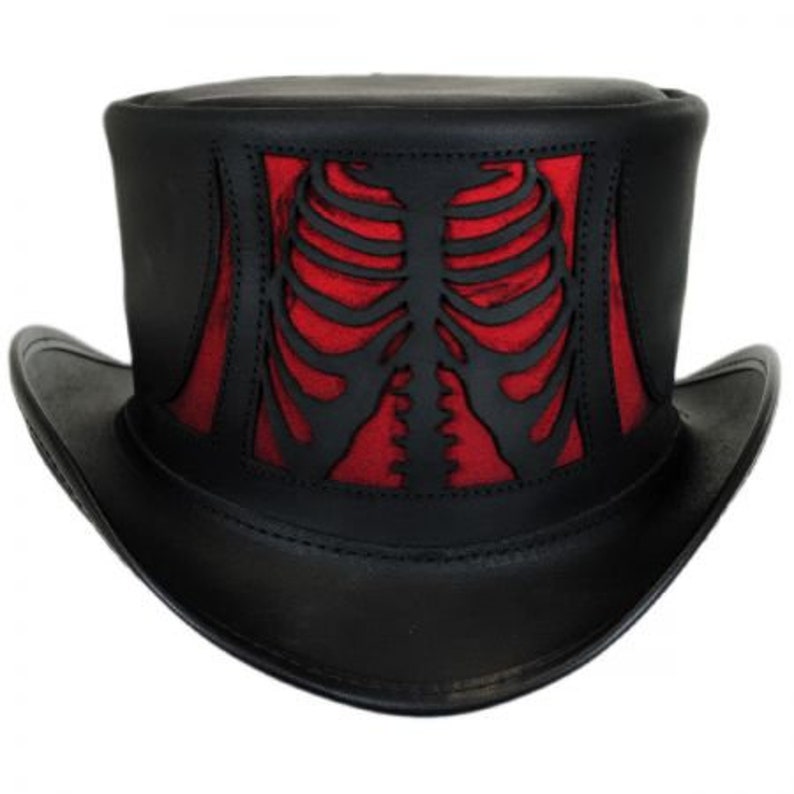 Top Hat Red Skeleton Rid Halloween Black Leather Top Hat - Etsy