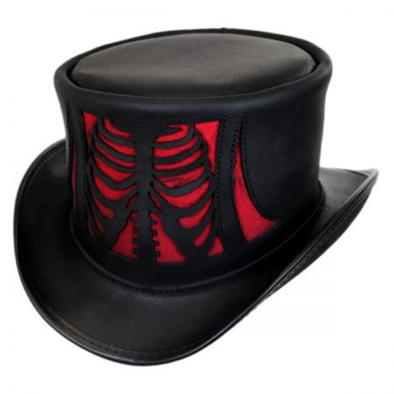 Top Hat Red Skeleton Rid Halloween Black Leather Top Hat - Etsy
