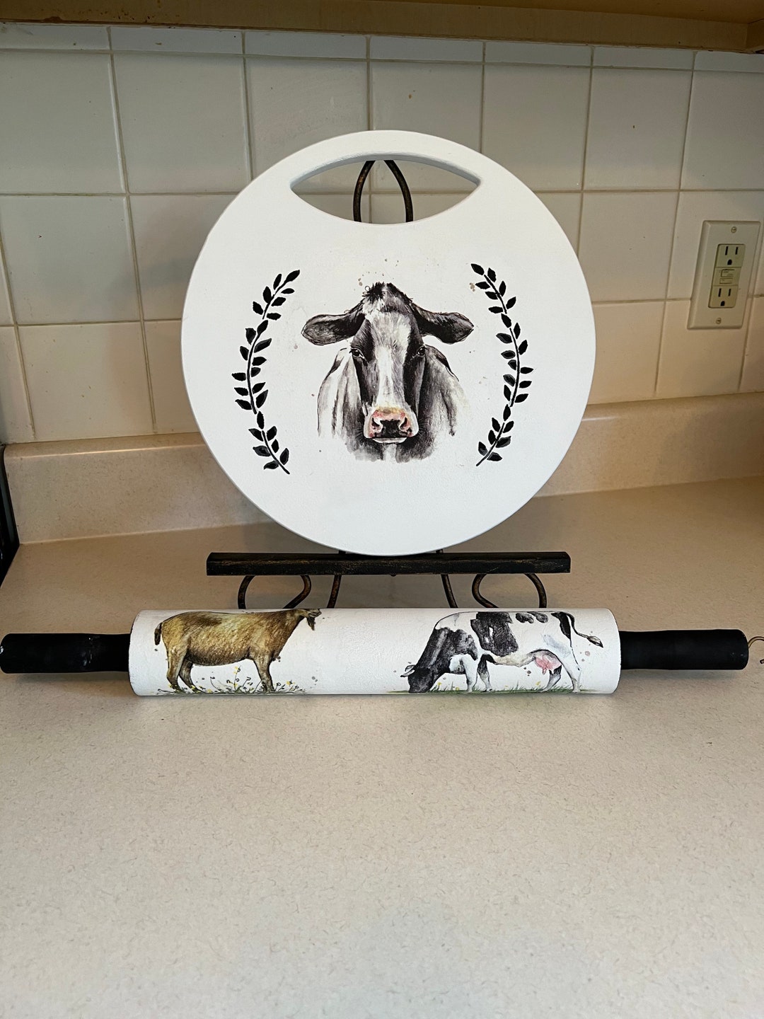 Hand Made Farmhouse Cow and Goat Double Sided Hanging Breadboard With ...