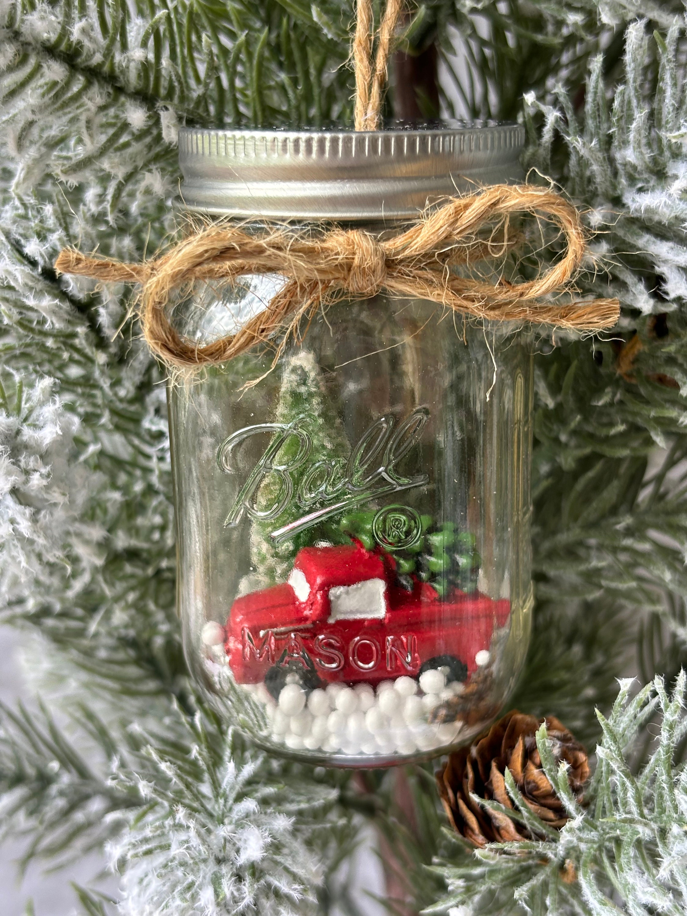 Miniature Glass Ball Mason Jar Red Truck Farmhouse Christmas Tree ...