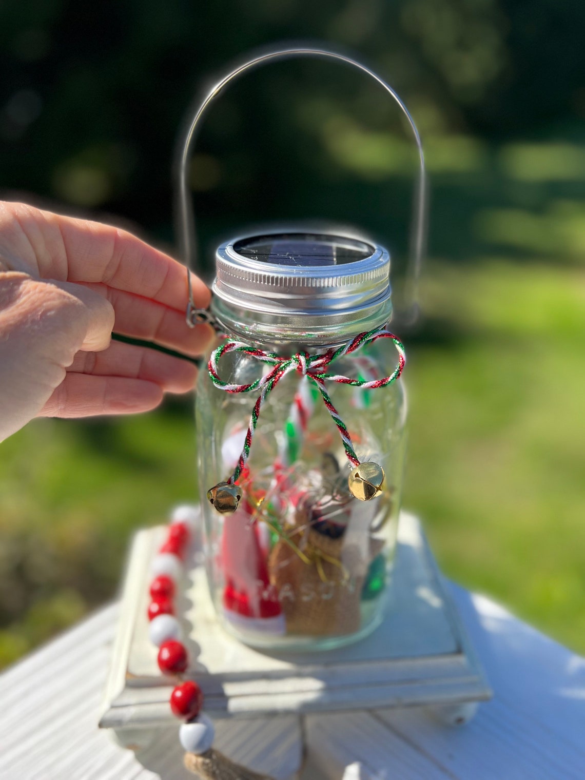 Hanging Mason Jar Christmas Themed Solar Lantern, Holiday Decor, Garden ...