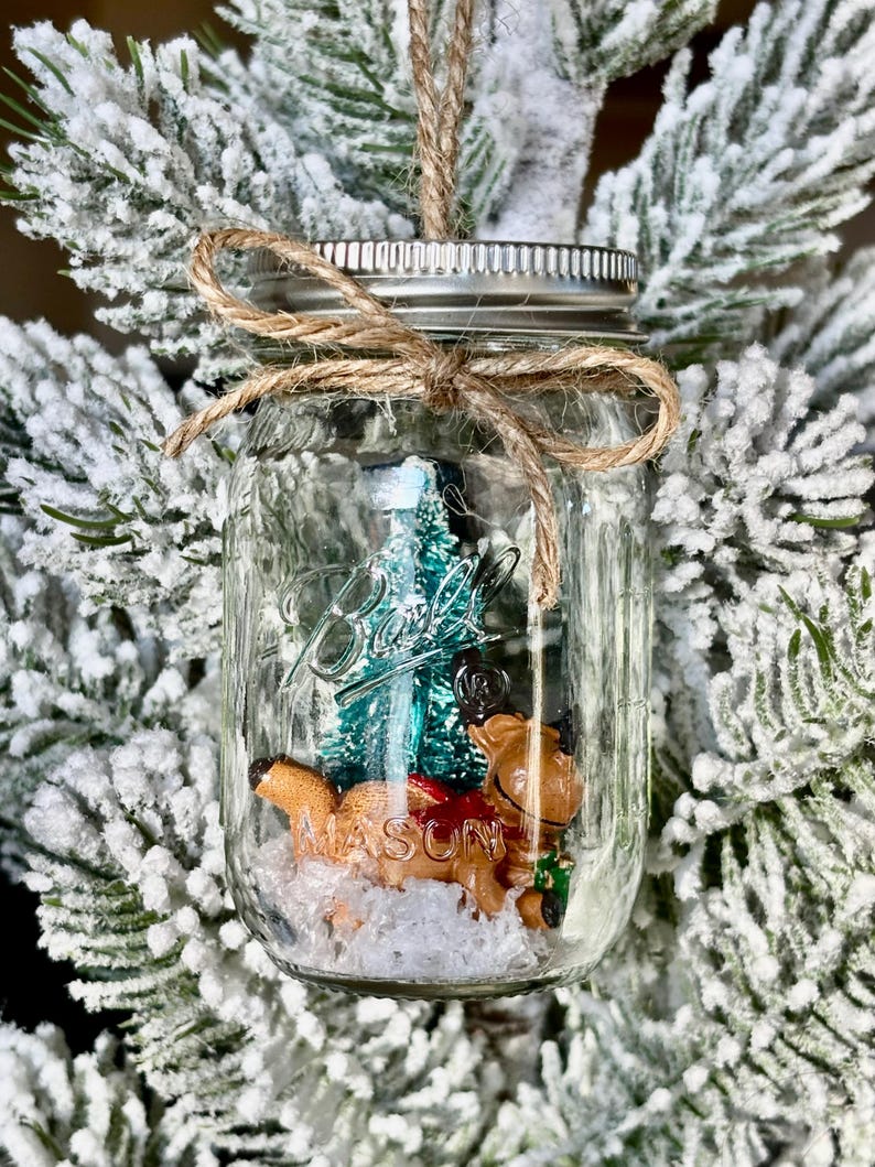 Miniature Ball Mason Jar Christmas Tree Ornament With Santa in the Snow ...