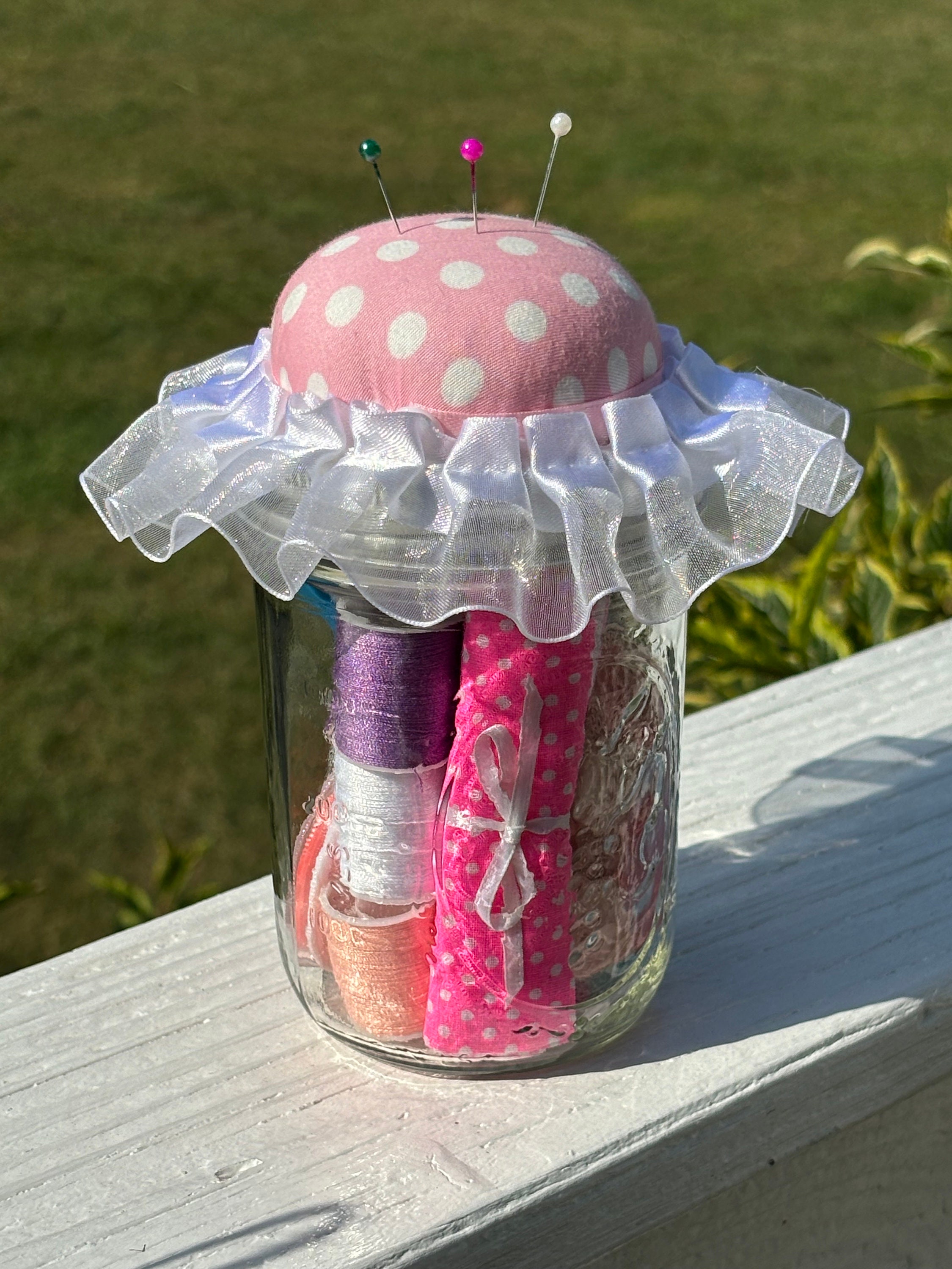 Mason Jar Pin Cushion/supply Holder With Supplies, Gift for Sewers ...