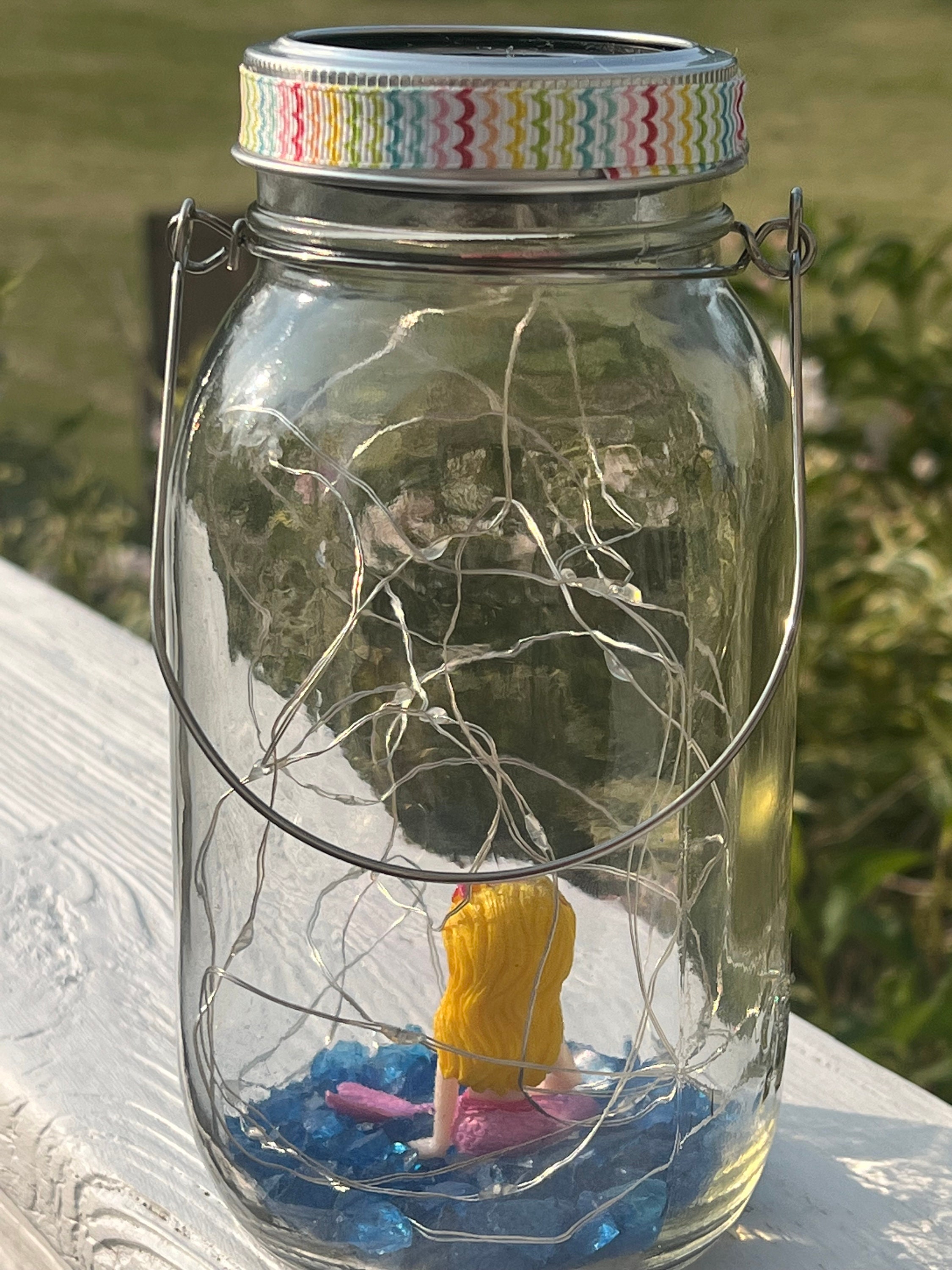 Mermaid Mason Jar Solar Lantern With Ocean Blue Lights, Bathroom or ...