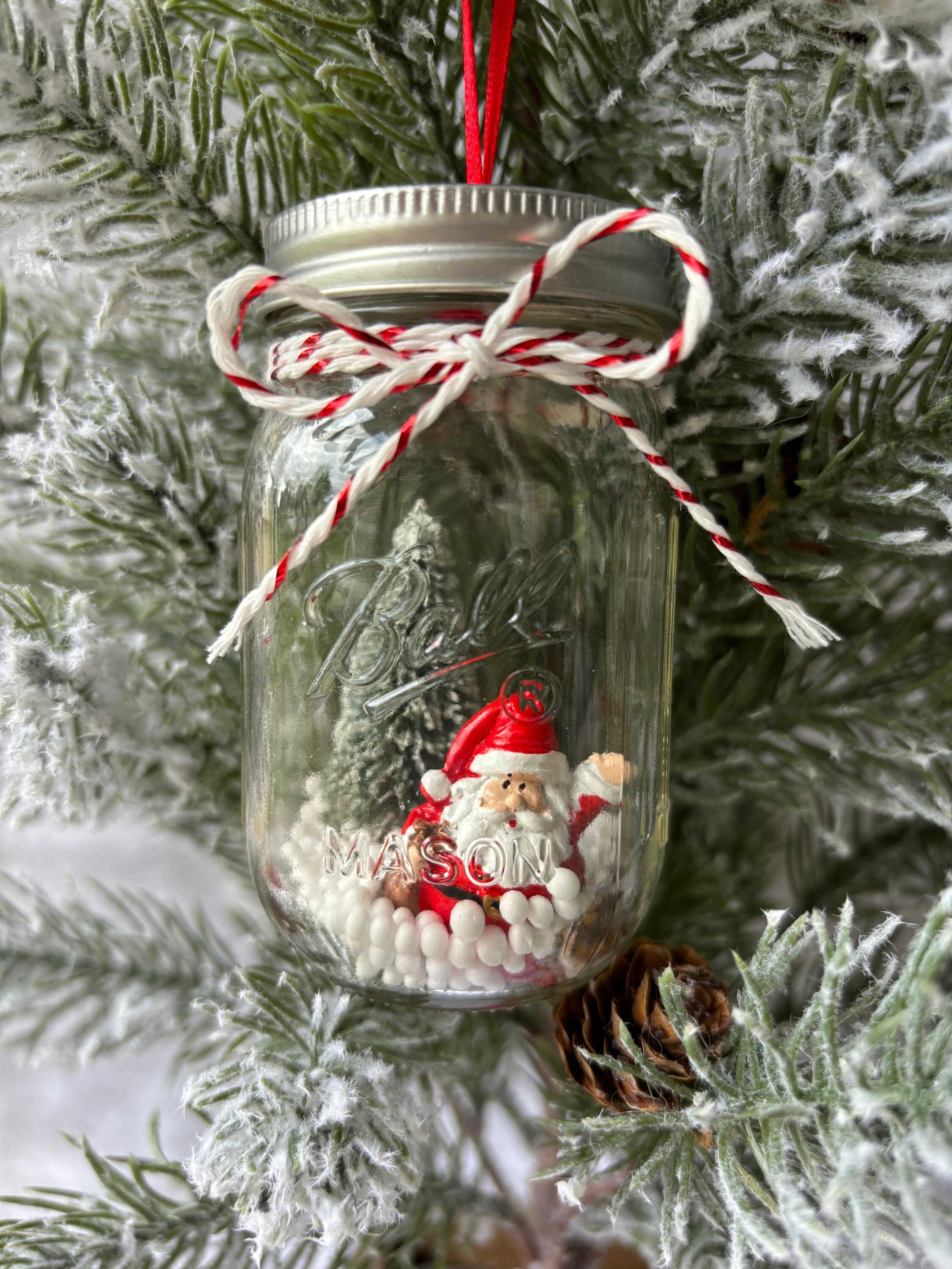 Miniature Ball Mason Jar Christmas Tree Ornament With Santa in the Snow ...