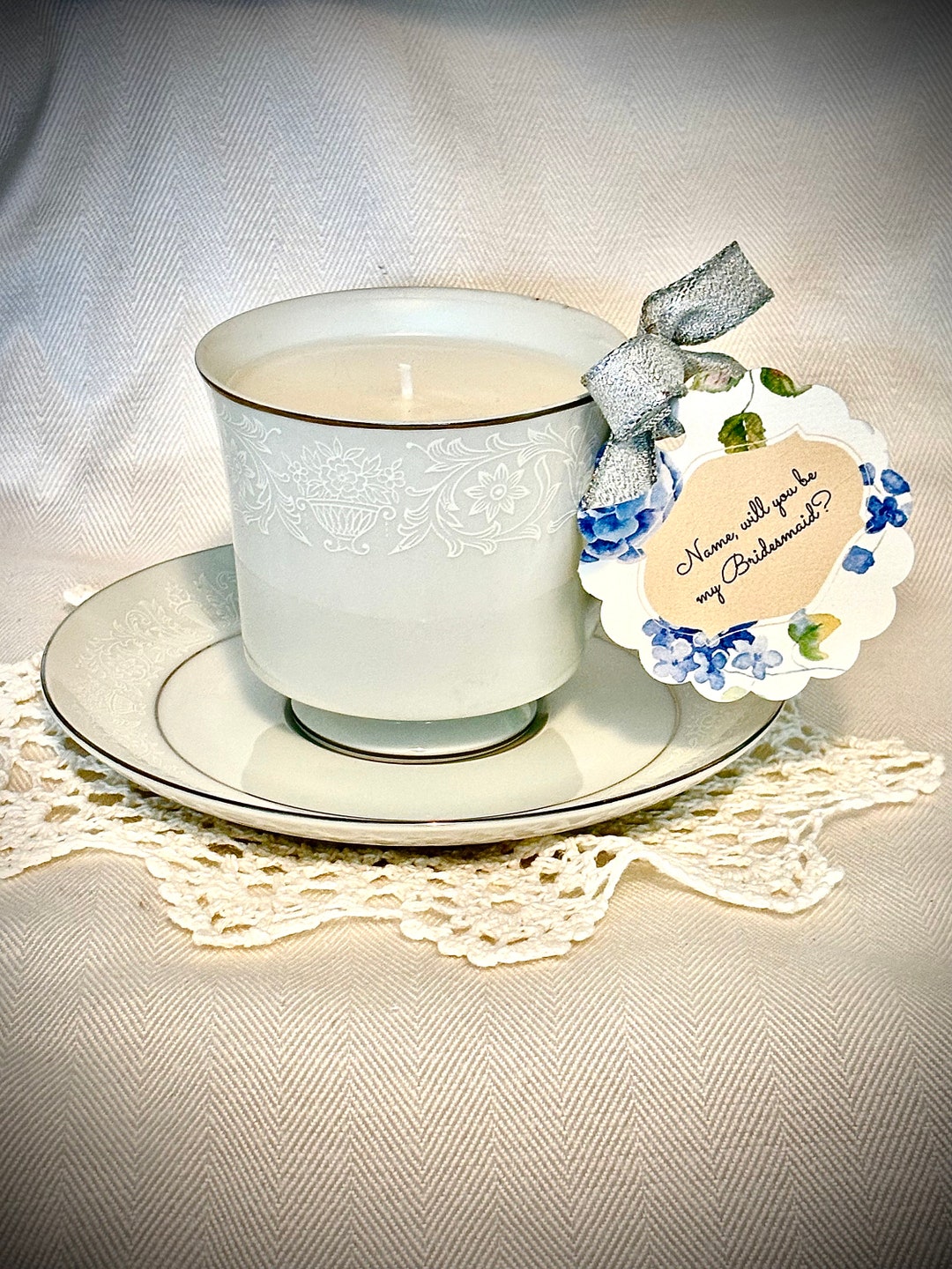 Tea Cup and Saucer Candle, Porcelain Candle Set, Personalized Gift for ...