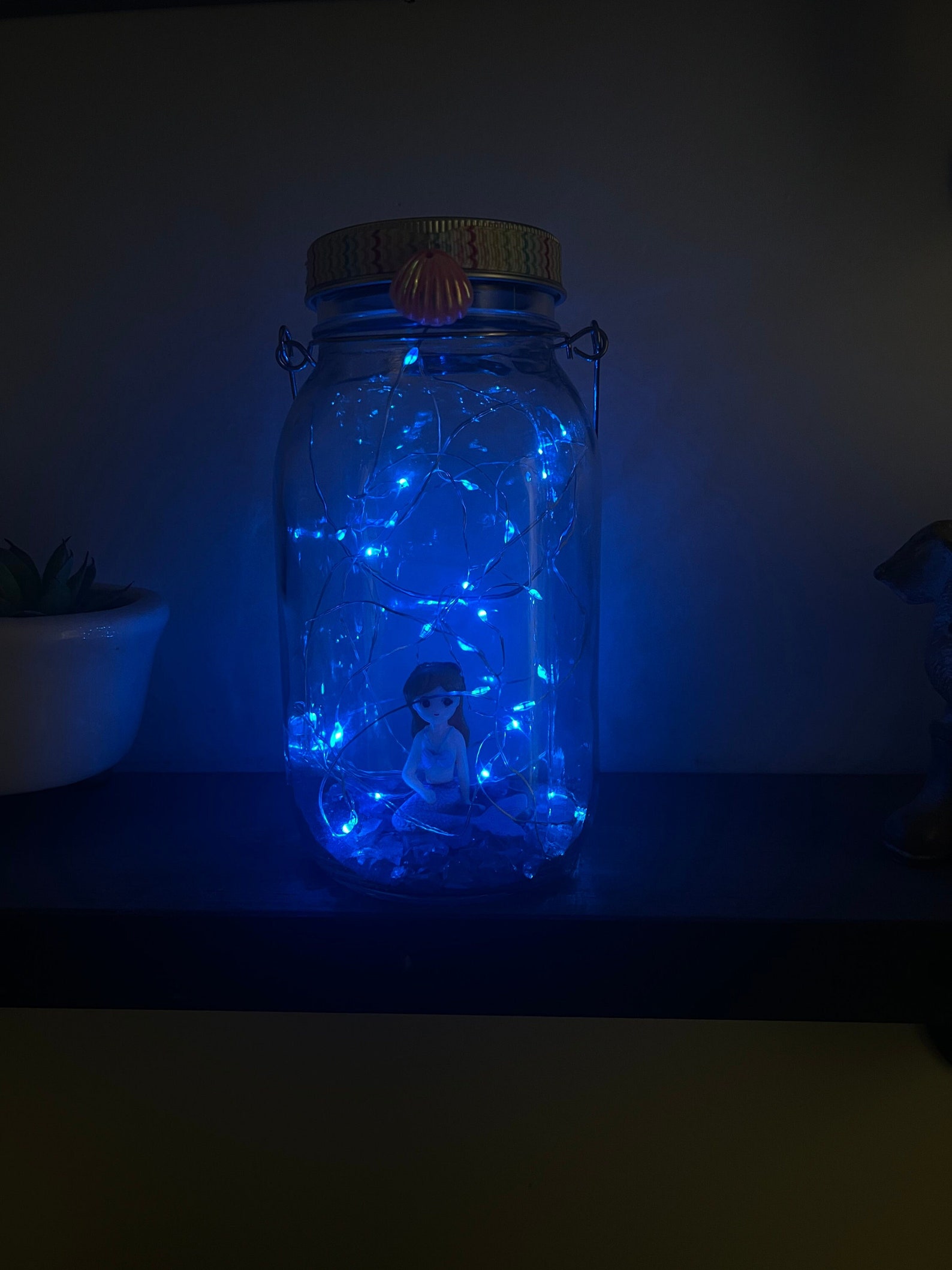 Mermaid Mason Jar Solar Lantern With Ocean Blue Lights, Bathroom or ...